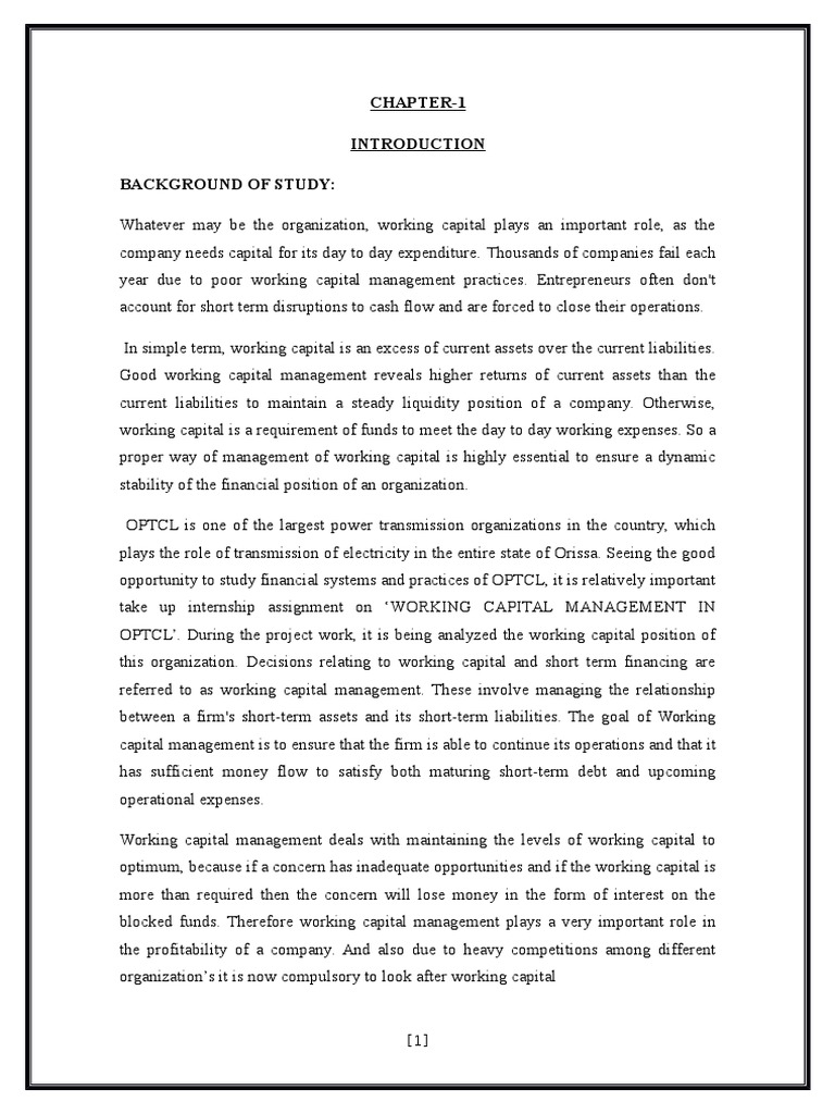 Project Report On OPTCL | PDF | Working Capital | Market Liquidity