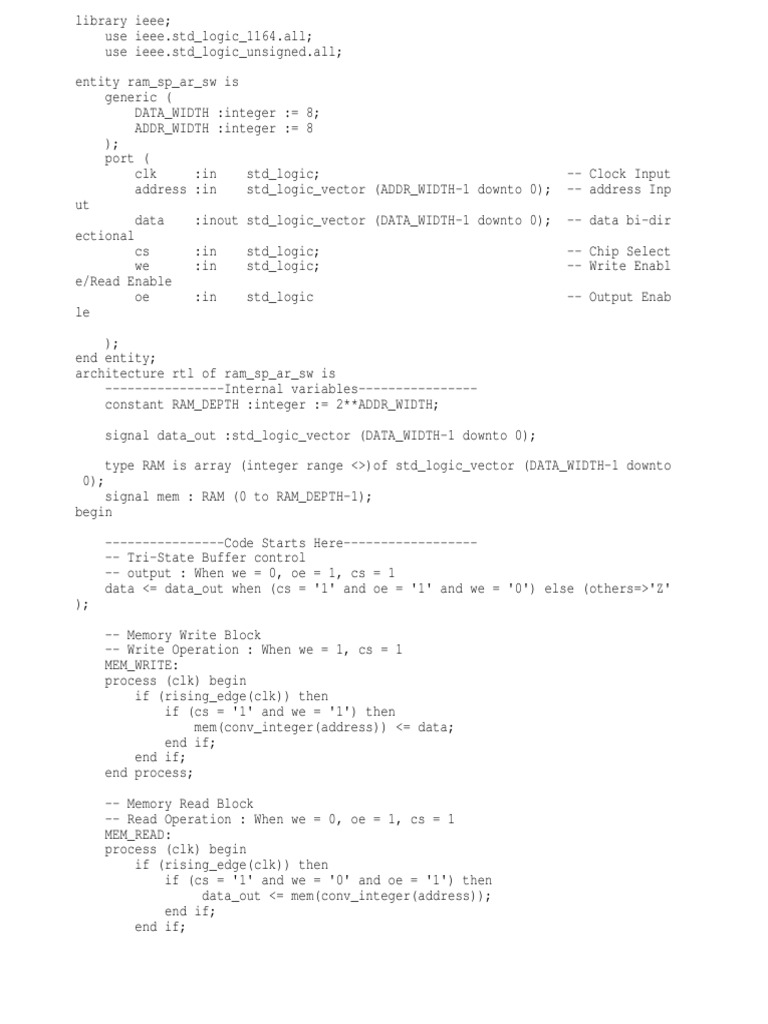 Single Port Ram Synchronous Read Write | PDF