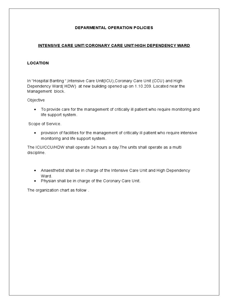 ICU/CCU Operational Policies Overview | PDF | Intensive Care Unit ...