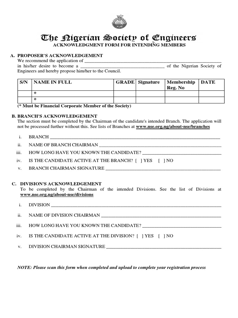 NSE Membership Acknowledgment Form | PDF