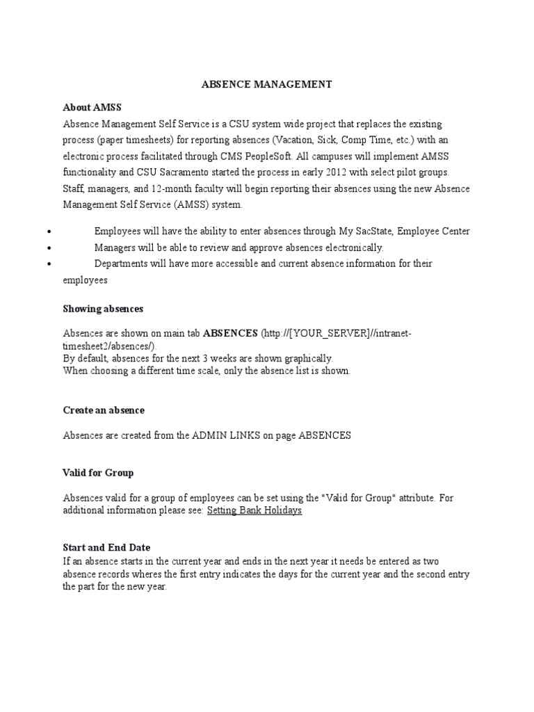 An Electronic Absence Management System: Introducing the Absence ...