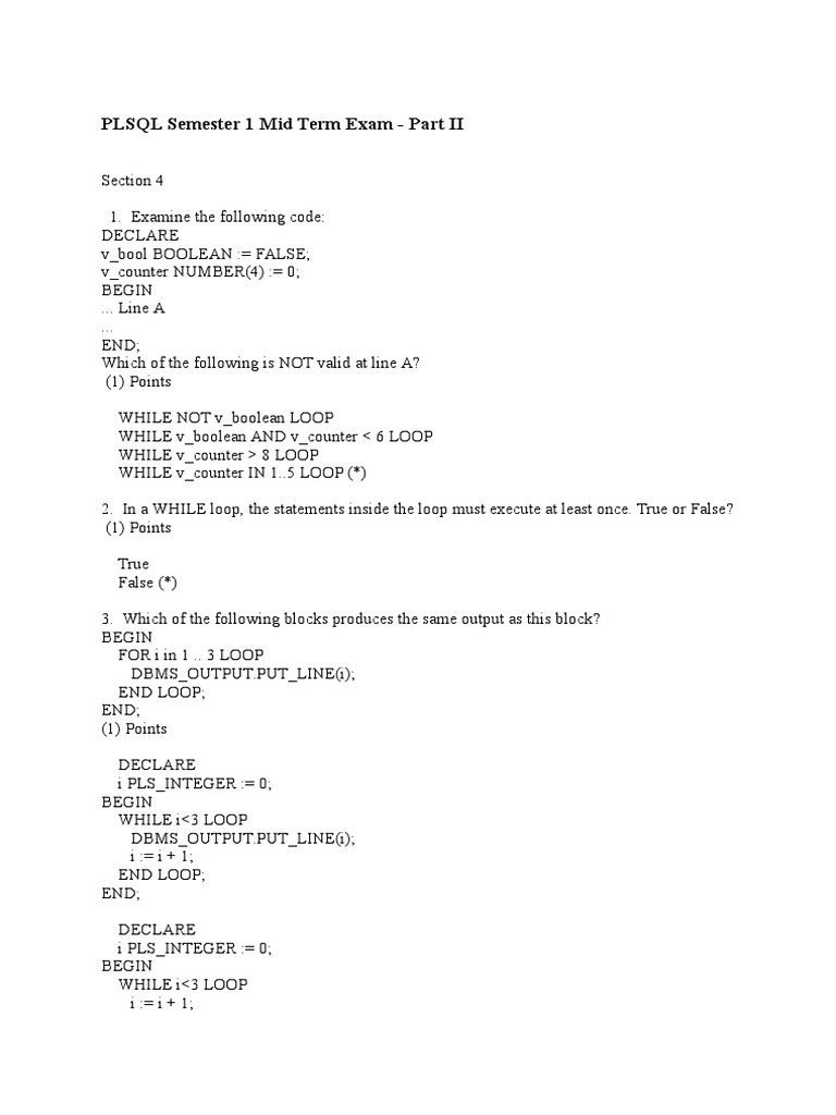 Referensi PLSQL Semester 1 Mid Term Exam Part 2 | PDF | Control Flow | Pl/Sql