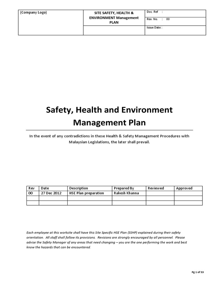 Example of Safety Health and Environment Management Plan RK ...