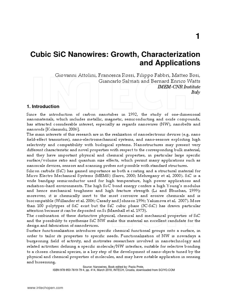 Cubic Sic Nanowires: Growth, Characterization and Applications ...
