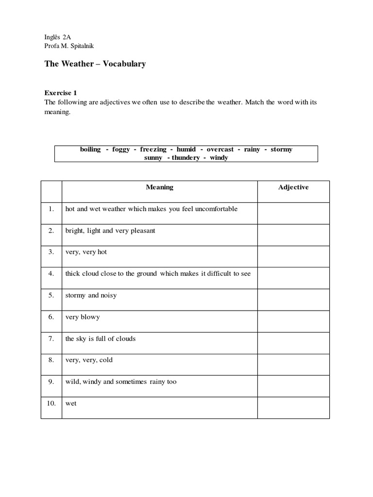 The Weather - Vocabulary: Exercise 1 | PDF