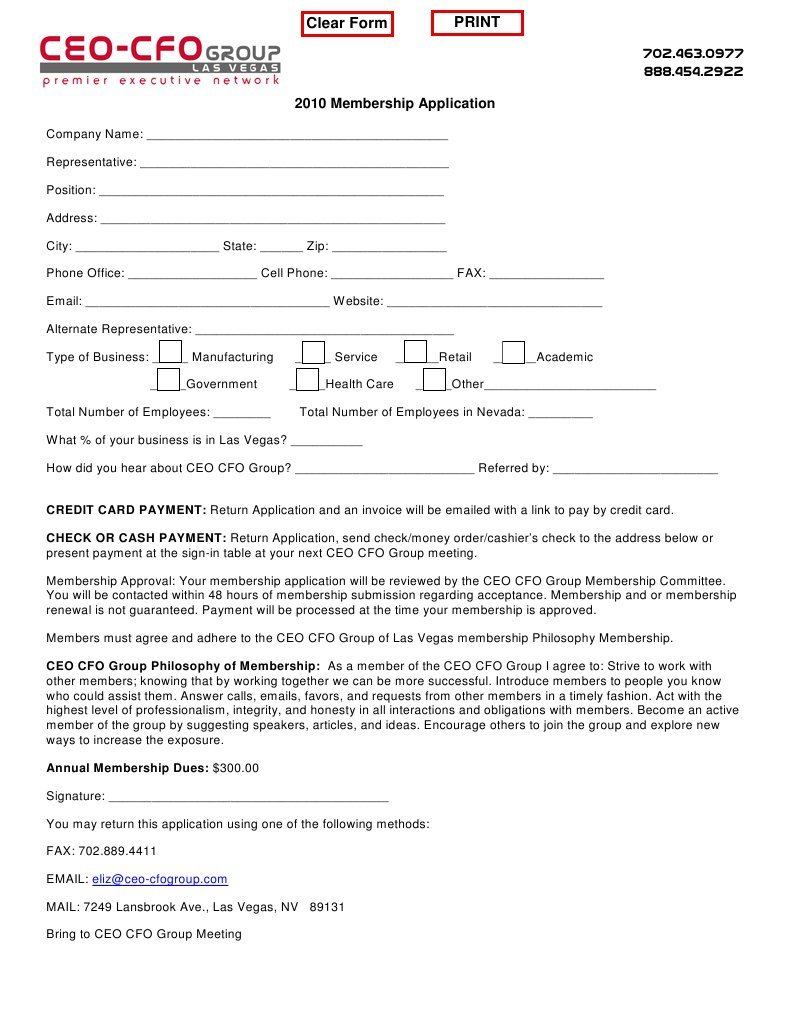 CEO CFO Group Membership Application | PDF | Cheque | Payments