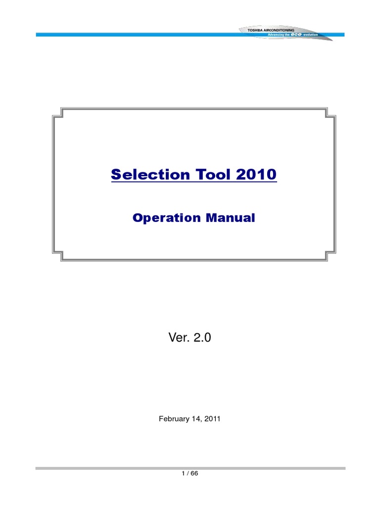 Selection Tool 2010: Operation Manual | PDF | Air Conditioning | Hvac
