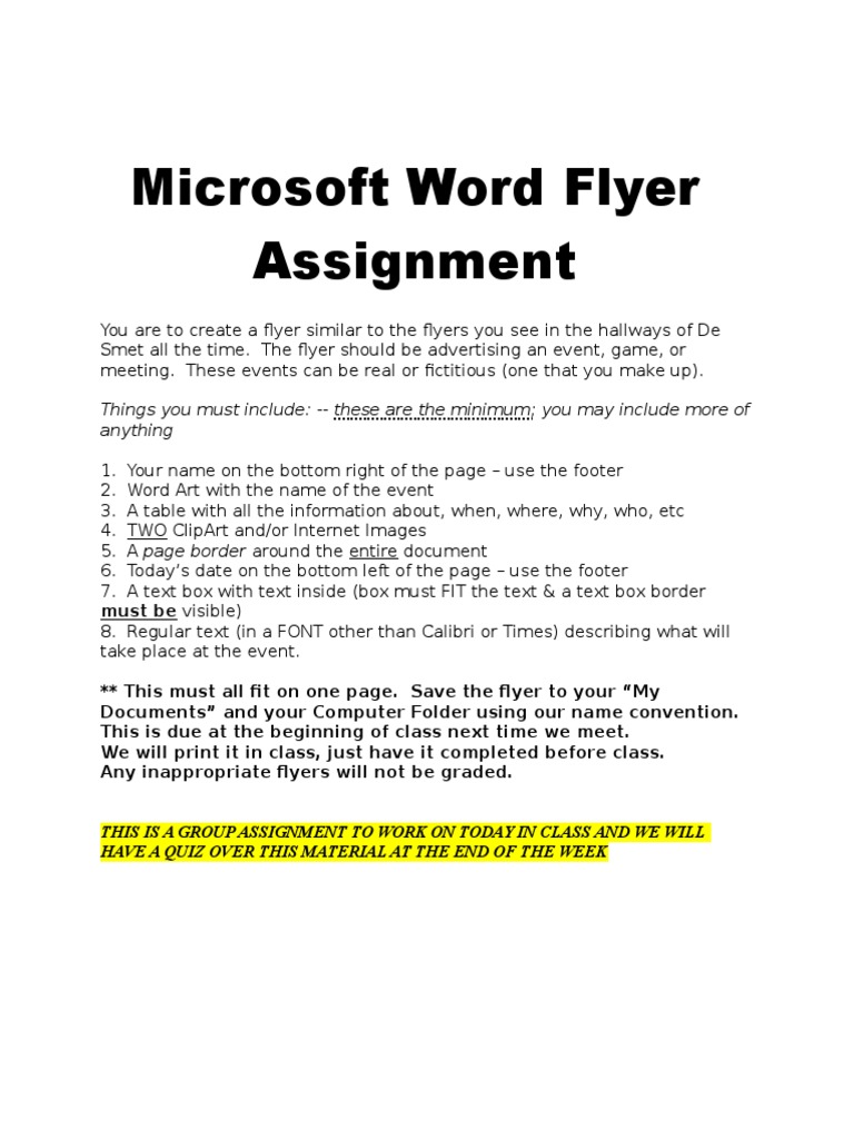 Microsoft Word Flyer Assignment: Things You Must Include: - These Are ...