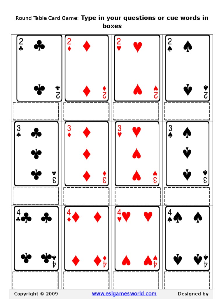 Type in Your Questions or Cue Words in Boxes: Round Table Card Game | PDF
