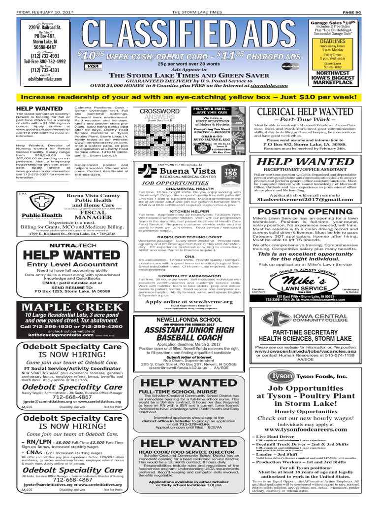 SL Times 2-10 Classifieds | PDF | Employment | Nursing
