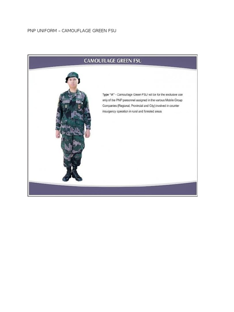 PNP Uniform - Camouflage Green Fsu | PDF