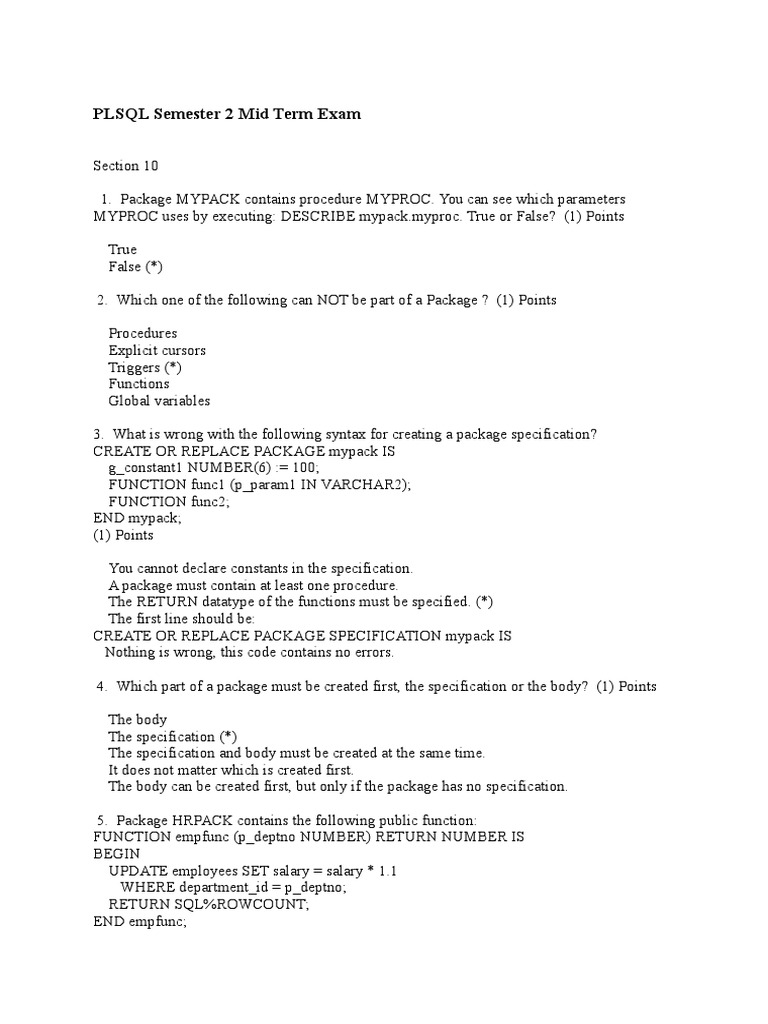 PLSQL Semester 2 Mid Term Exam | PDF | Pl/Sql | Subroutine