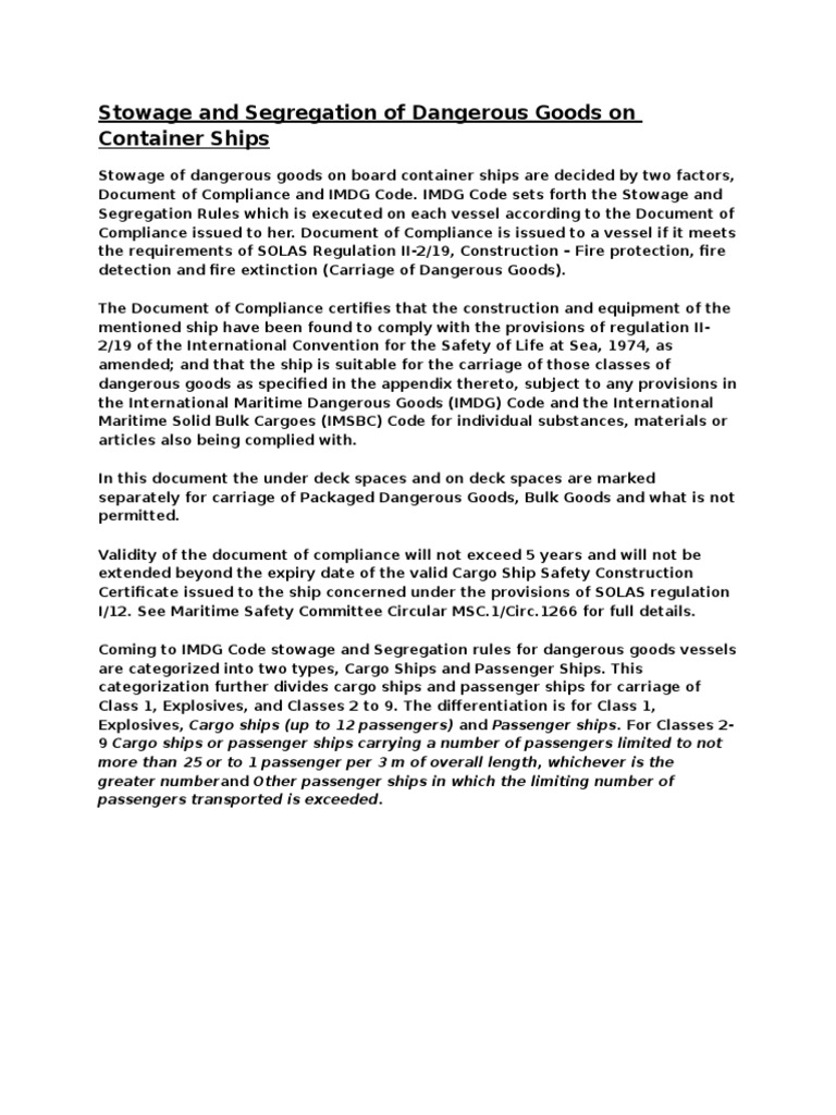 Stowage and Segregation of Dangerous Goods On Container Ships | PDF ...