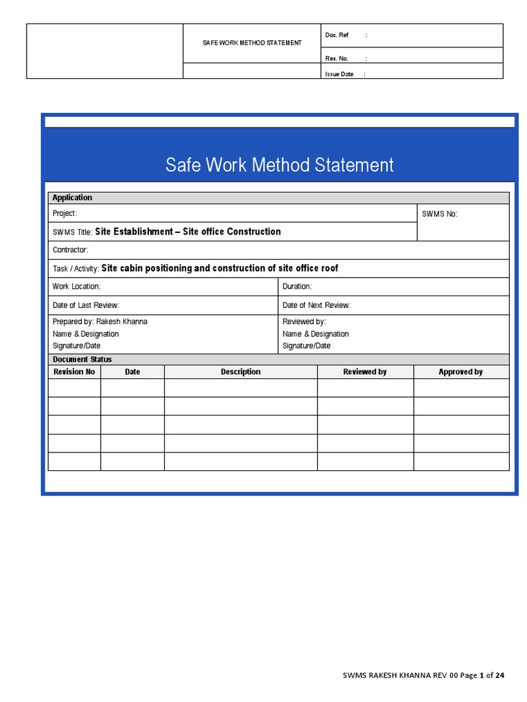 SWMS Site Establishment Office Works RK | PDF | Crane (Machine) | Risk