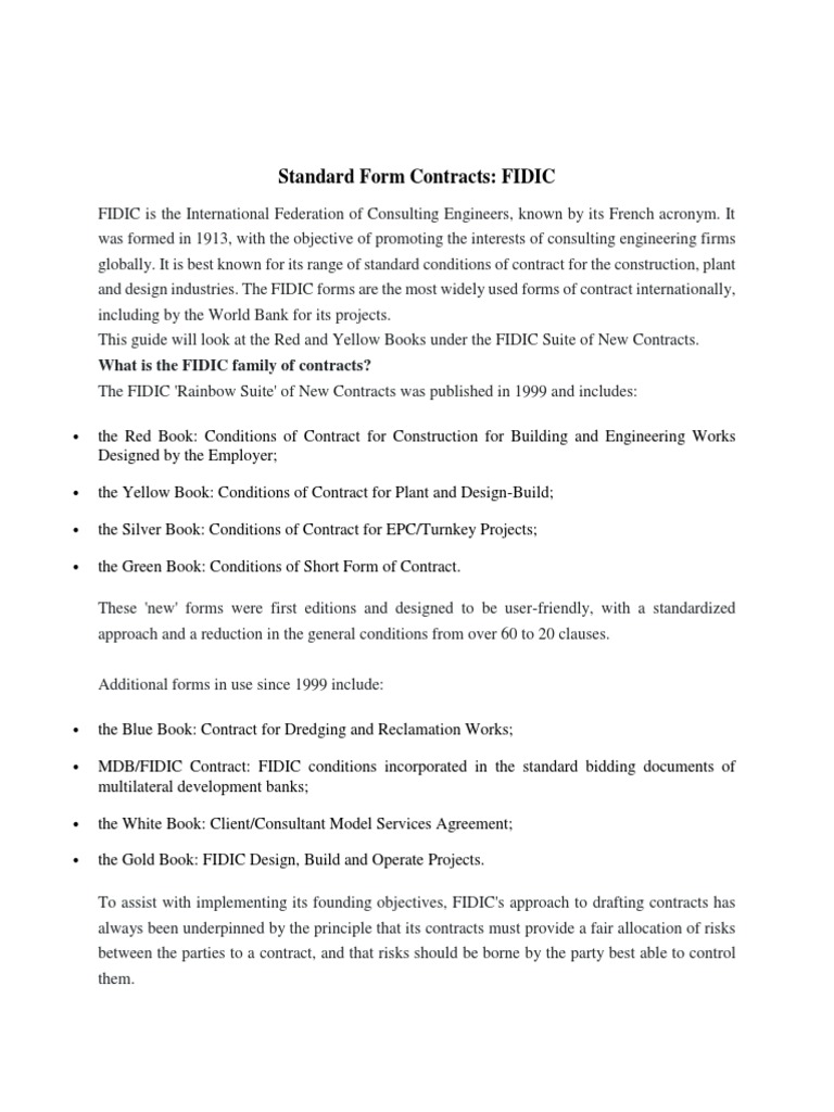 Standard Form Contracts: FIDIC