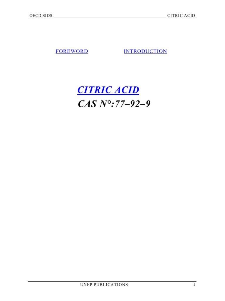 CAS N°:77-92-9: Citric Acid | PDF | Acid Dissociation Constant | Toxicity