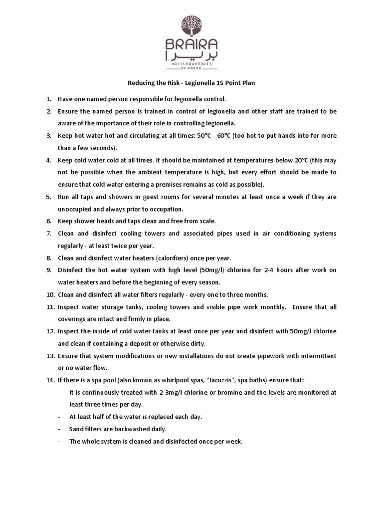 Legionella 15 Point Prevention Plan | PDF