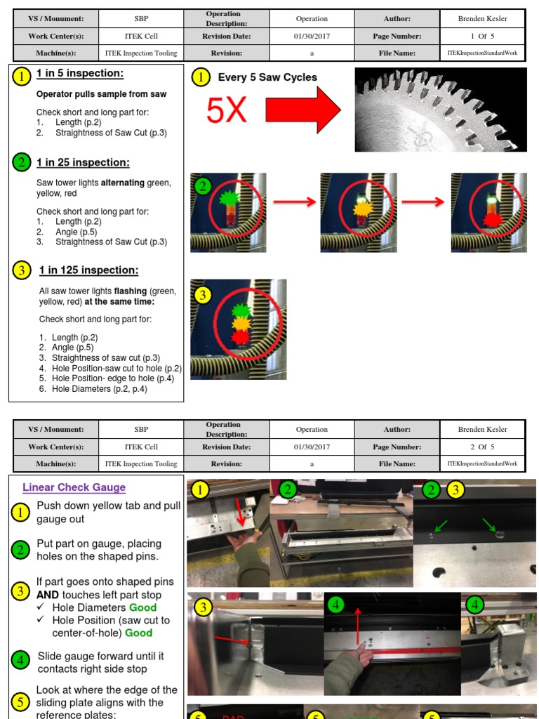 1 in 5 Inspection: Every 5 Saw Cycles: Operator Pulls Sample From Saw ...