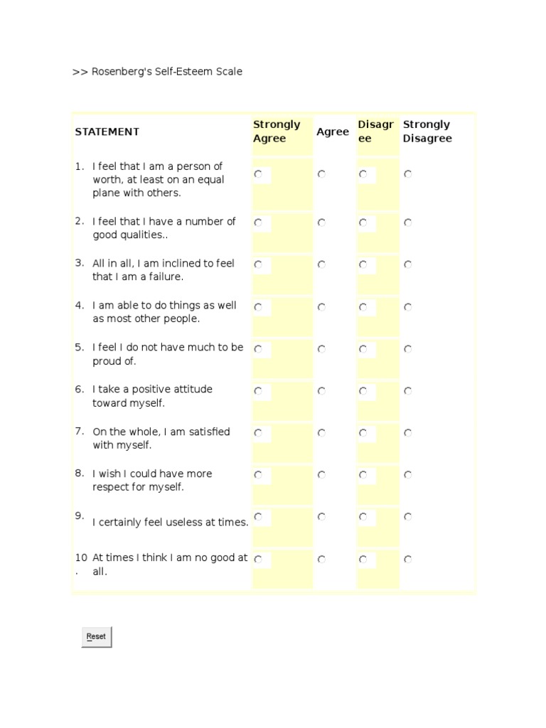 Rosenberg Self-Esteem Scale Guide | PDF | Language Arts & Discipline ...