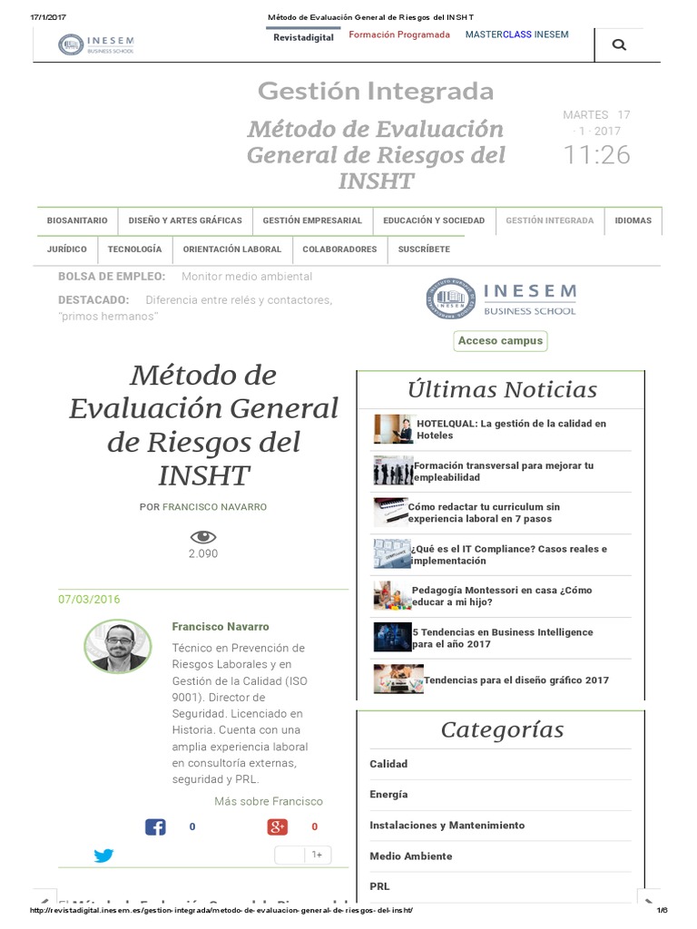 Método de Evaluación General de Riesgos Del INSHT | Evaluación | Riesgo