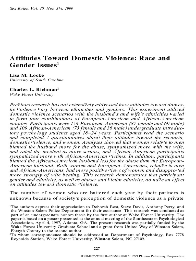 Attitudes Domestic Violence Race Gender Pdf Domestic Violence