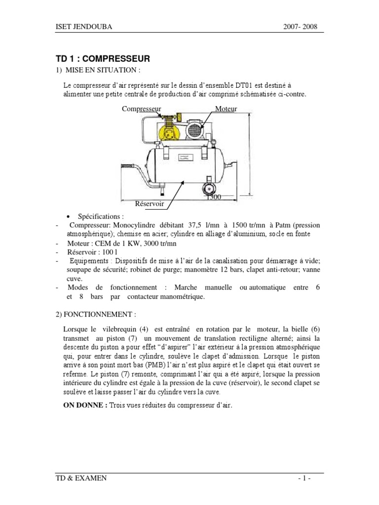Schéma et fonctionnement compresseur d'air | PDF | Compresseur de gaz ...