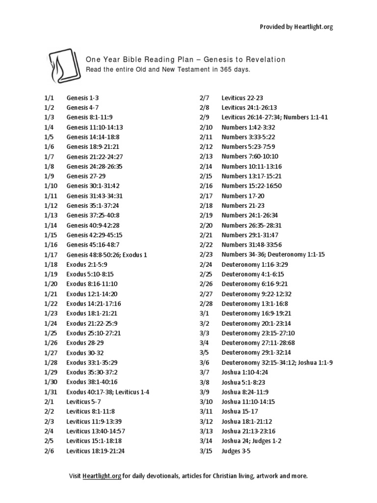 One Year Bible Reading Plan - Genesis To Revelation: Read The Entire ...