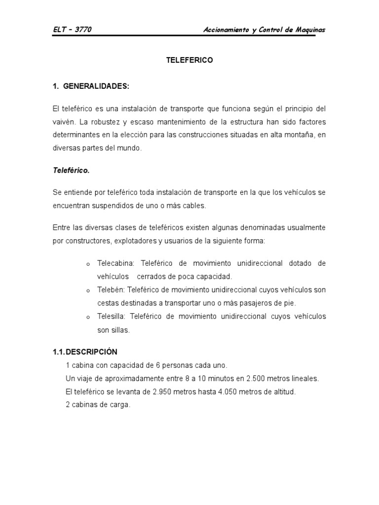 Partes y Funcionamiento del Teleférico | PDF | Motor eléctrico ...