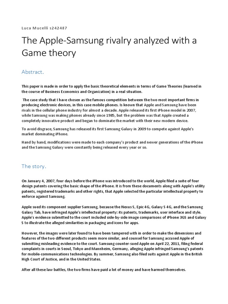 Apple-Samsung Rivalry: A Game Theory Analysis | PDF | Samsung ...