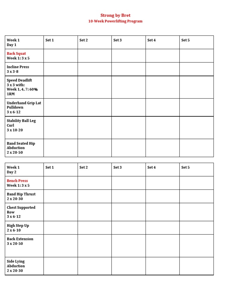 Strong by Bret: 10-Week Powerlifting Program | PDF | Individual Sports ...