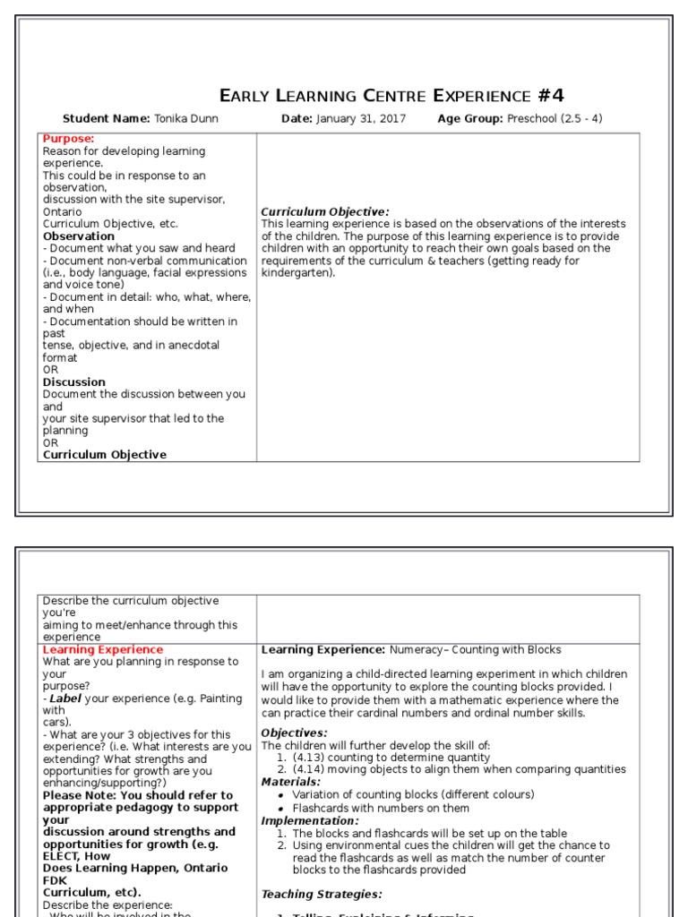 Preschool Numeracy Learning Experience | PDF | Education Theory ...