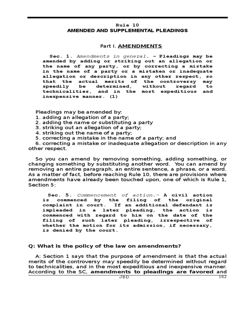 Rule 10 - Amendments | Pleading | Complaint