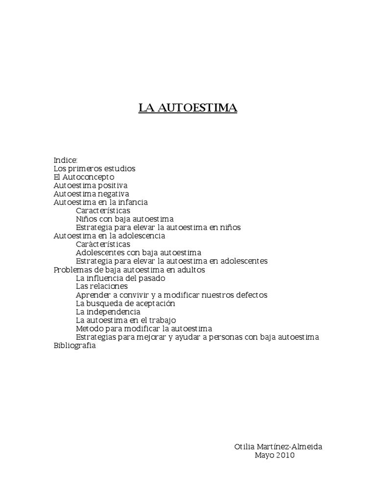 La-Autoestima - BAJA ESTIMA | Descargar gratis PDF | Autoestima | Adultos