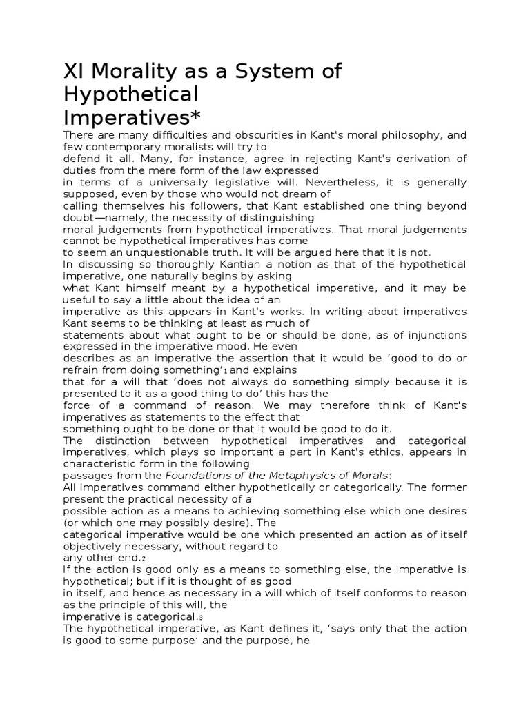 Kant's Hypothetical vs. Categorical Imperatives | PDF | Immanuel Kant ...