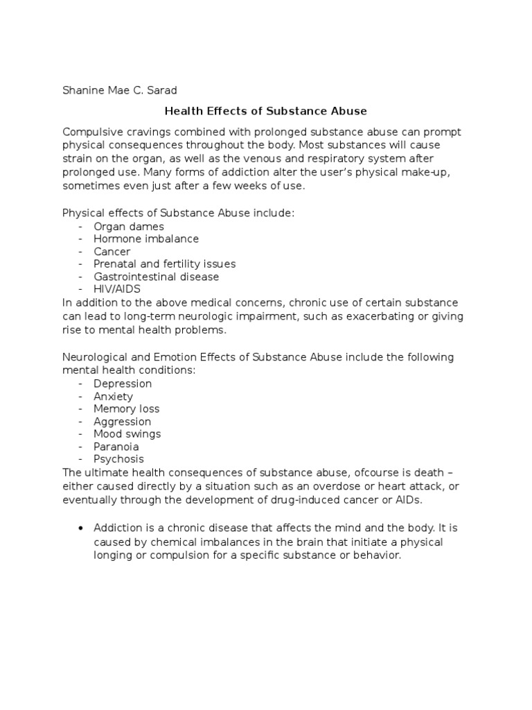 Health Effects of Substance Abuse | PDF | Substance Abuse | Alcoholism