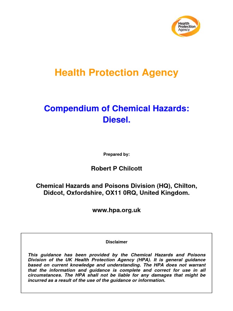 Health Protection Agency: Compendium of Chemical Hazards: Diesel ...