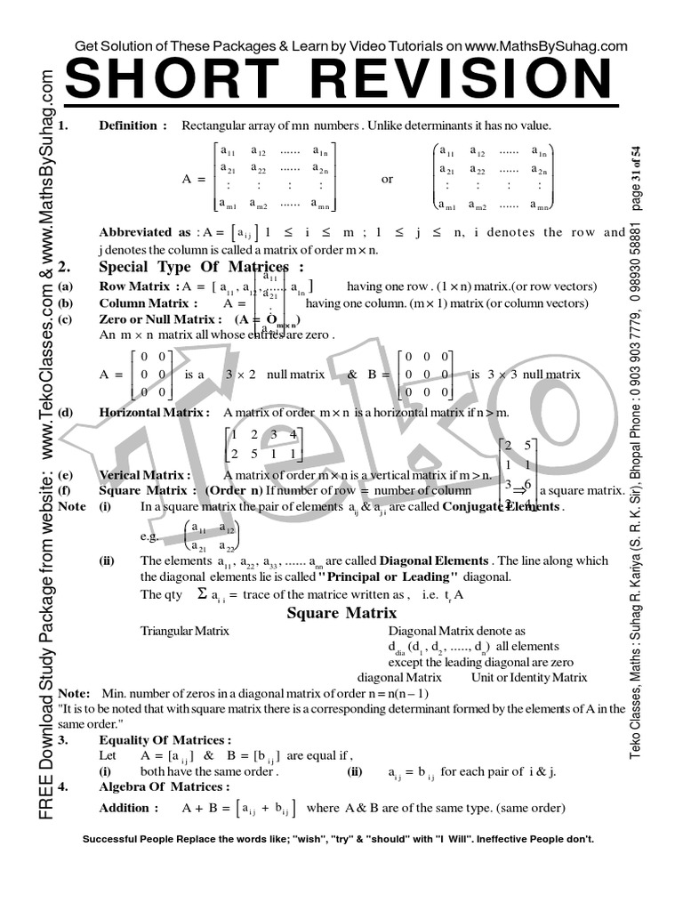 Matrix Basics for Math Students | PDF | Matrix (Mathematics) | Determinant