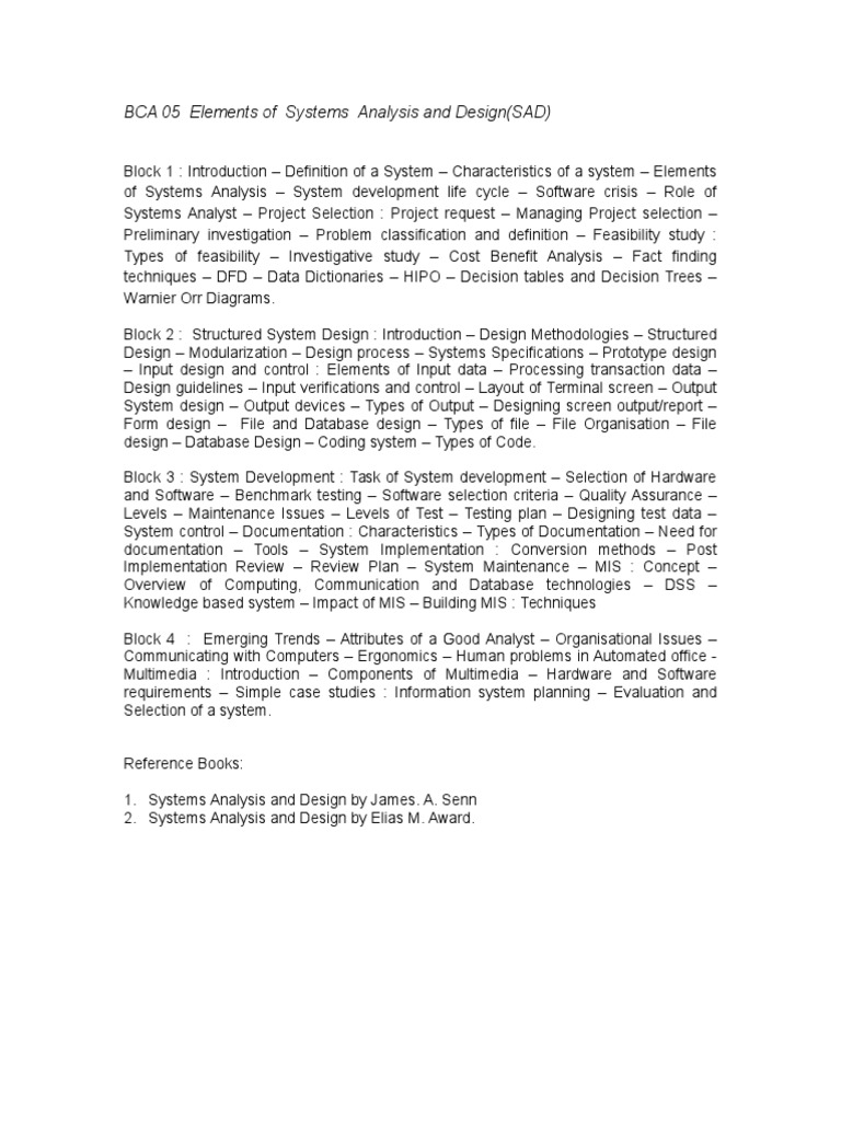 BCA 05 Elements of Systems Analysis and Design (SAD) | PDF | Computers