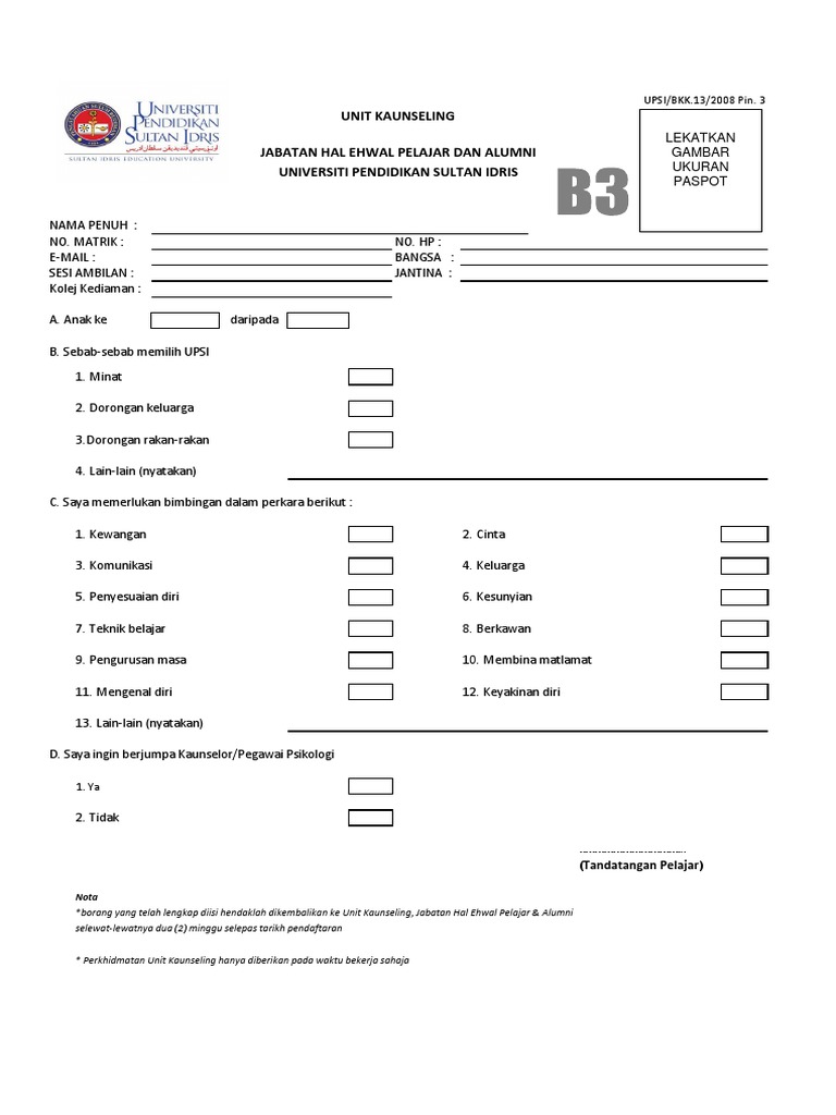 Borang Kaunseling B3 | PDF