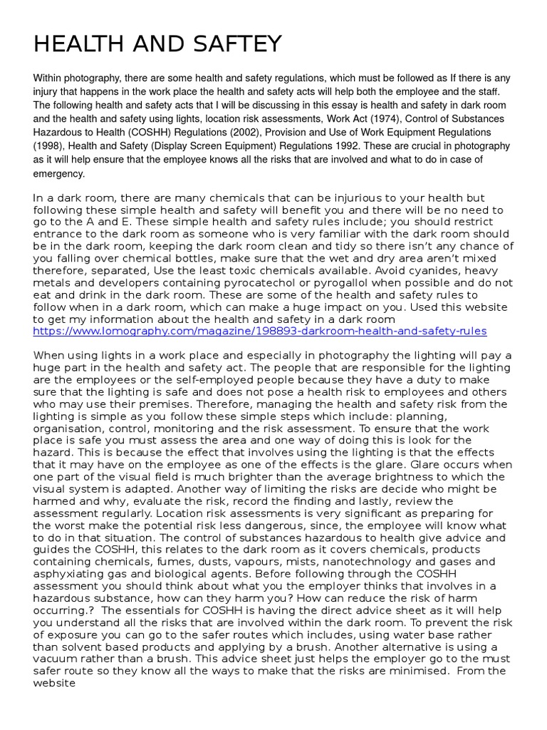 Photography Health and Safety Guidelines | PDF | Prevention ...