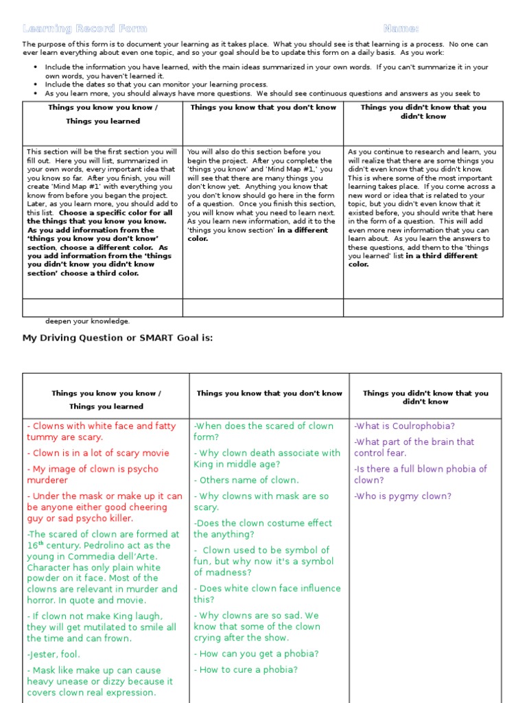 Learning Record Form Autosaved | Download Free PDF | Clown