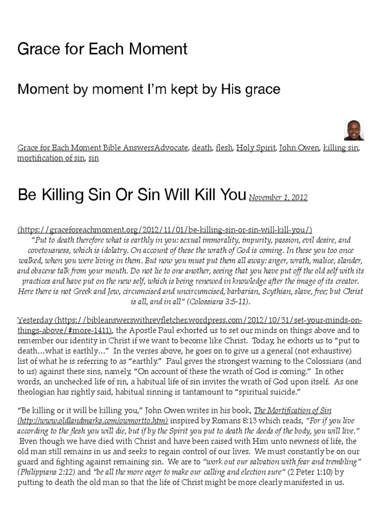 Be Killing Sin or Sin Will Kill You - Grace For Each Moment | Download ...