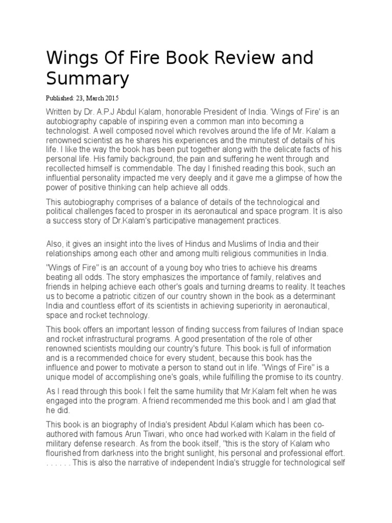 Wings Of Fire Book Review And Summary Pdf Science Technology