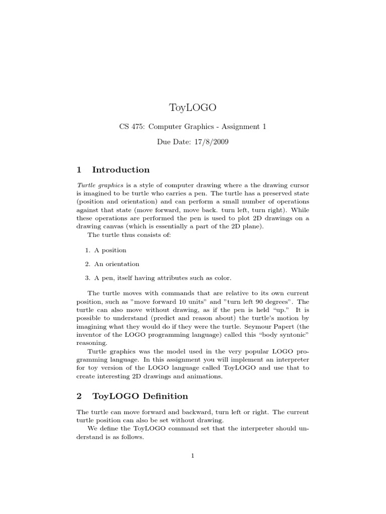 Toylogo: CS 475: Computer Graphics - Assignment 1 Due Date: 17/8/2009 | PDF | Software ...