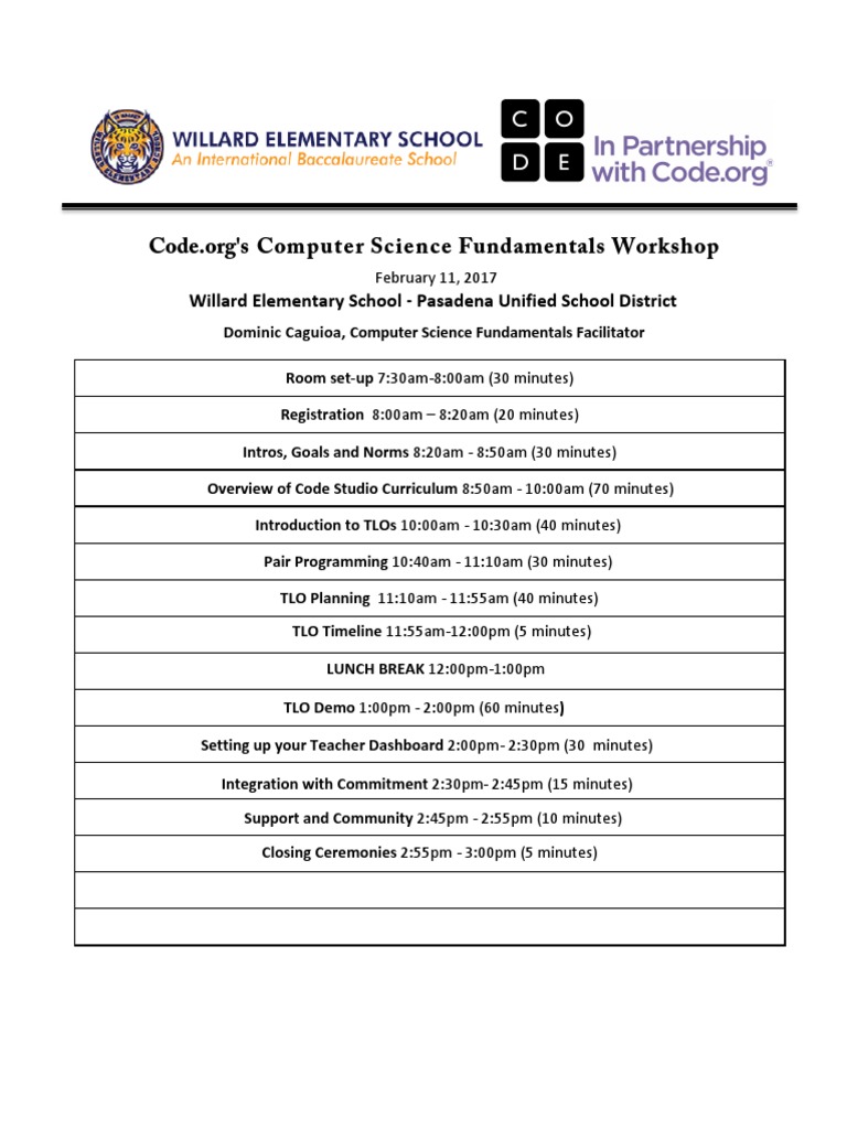 Code.org CS Fundamentals Workshop Agenda | PDF