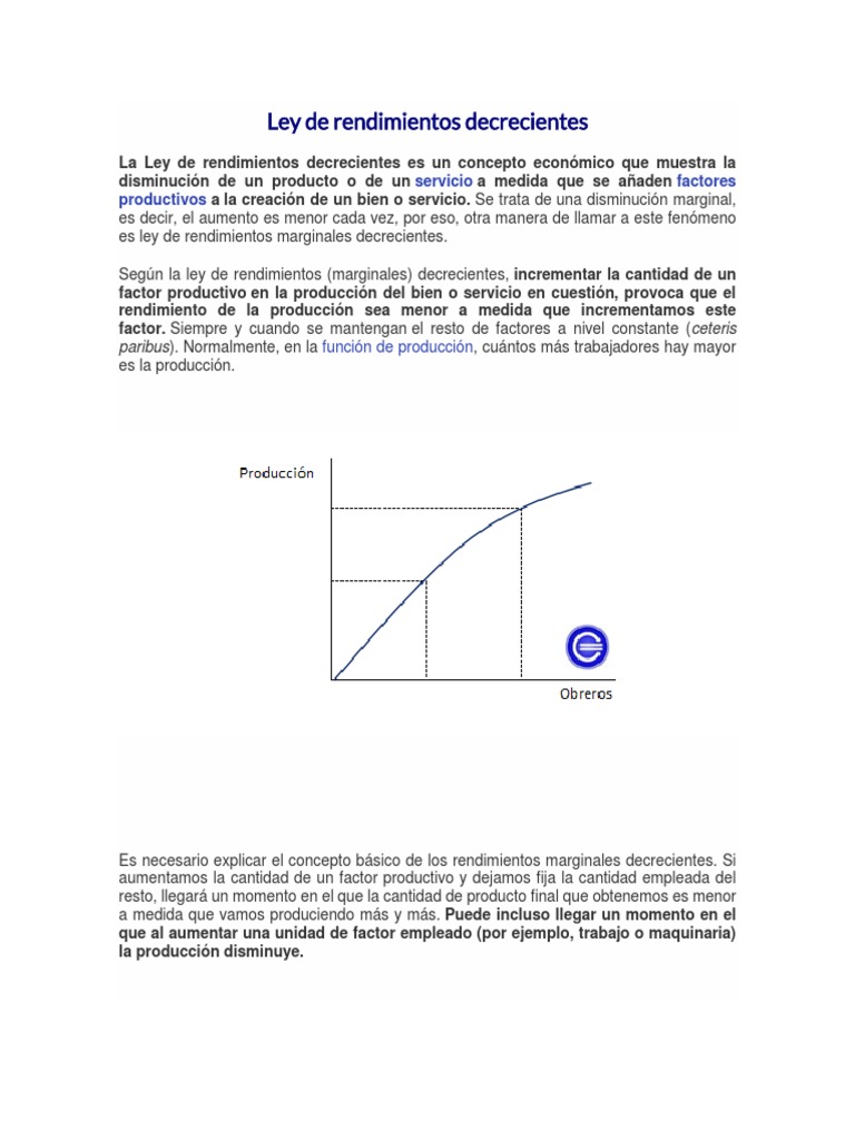 Ley De Rendimientos Decrecientes Pdf Factores De Producción