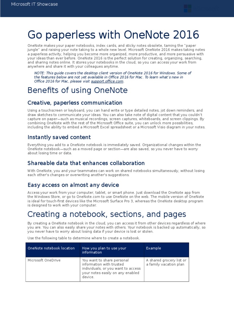 Go Paperless With Onenote 2016: Benefits of Using Onenote | PDF ...