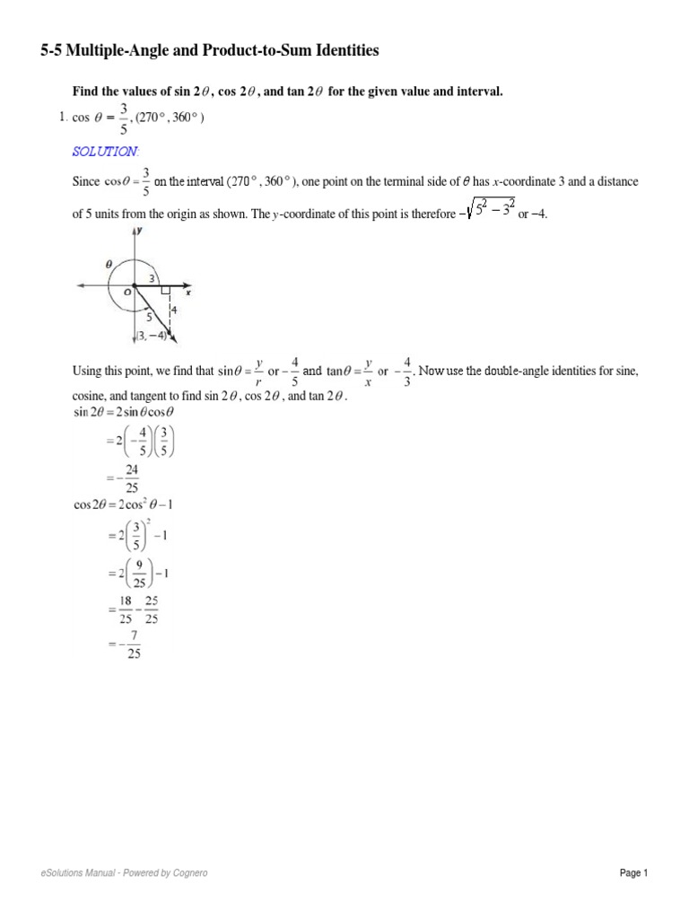 5-5 Multiple-Angle and Product-to-Sum Identities.pdf | Trigonometric Functions | Sine
