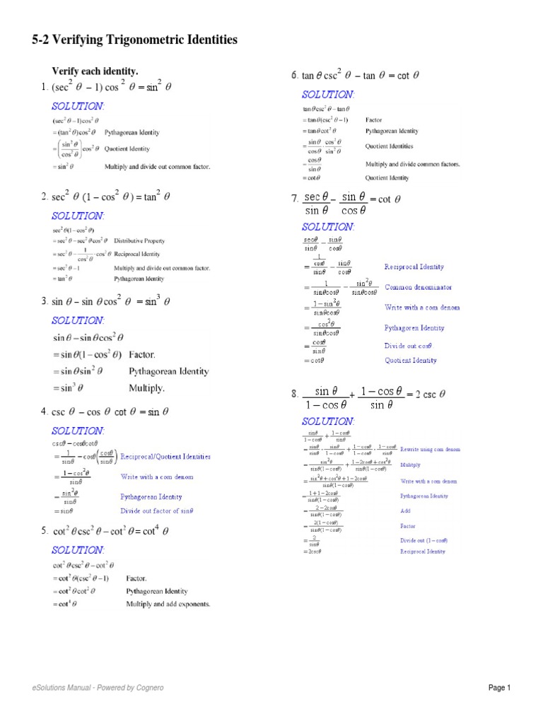 5-2 Verifying Trigonometric Identities.pdf | Trigonometric Functions | Sine