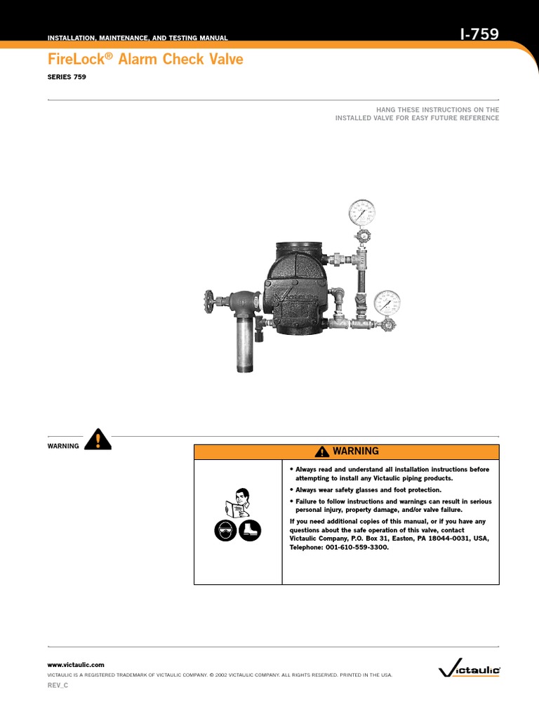 Firelock Alarm Check Valve: Hang These Instructions On The Installed ...